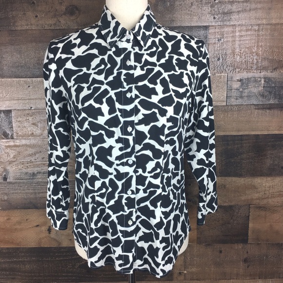 MG Collection | Tops | Mg Silk Collection Animal Print Button Down ...